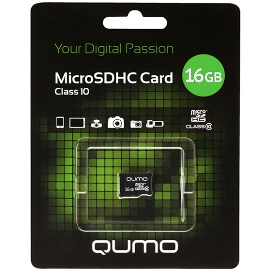 Карта памяти Qumo MicroSDHC 16Gb Сlass 10 (QM16GMICSDHC10NA)