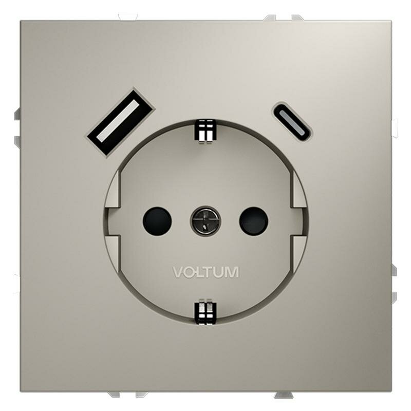 Розетка 1-м СП S70 16А с USB A+С с заземл. защ. шторки механизм кашемир Voltum VLS040503