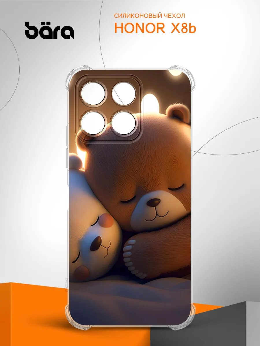 Чехол на Honor X8b/ Хонор Х8б, защита камеры и углов, прозрачный, силиконовый, с принтом