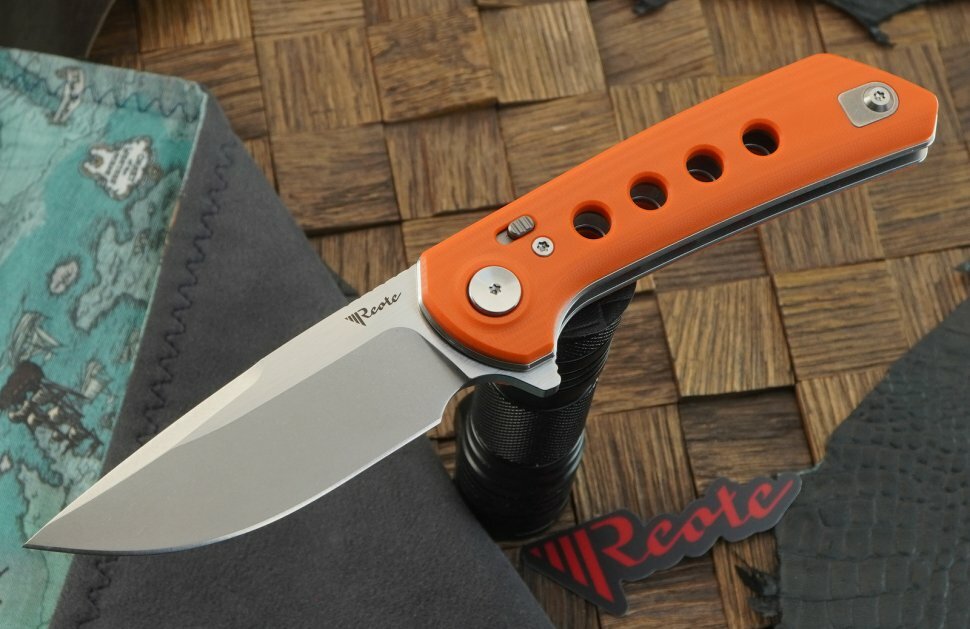 Складной нож Reate Knives PL-XF, сталь Nitro-V, SW, рукоять оранжевый G-10