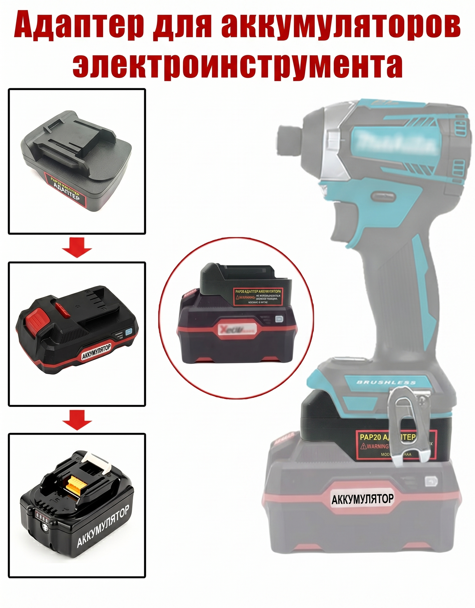 Аккумуляторный адаптер для батарей Parkside 20V, переходник под инструменты Makita 18V