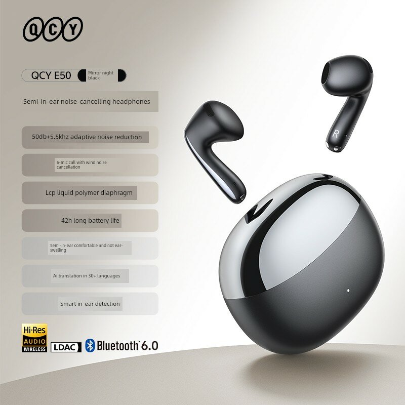 Bluetooth-гарнитура QCY E50, с шумоподавлением, беспроводная, полувнутриканальная, со сверхдолгим временем автономной