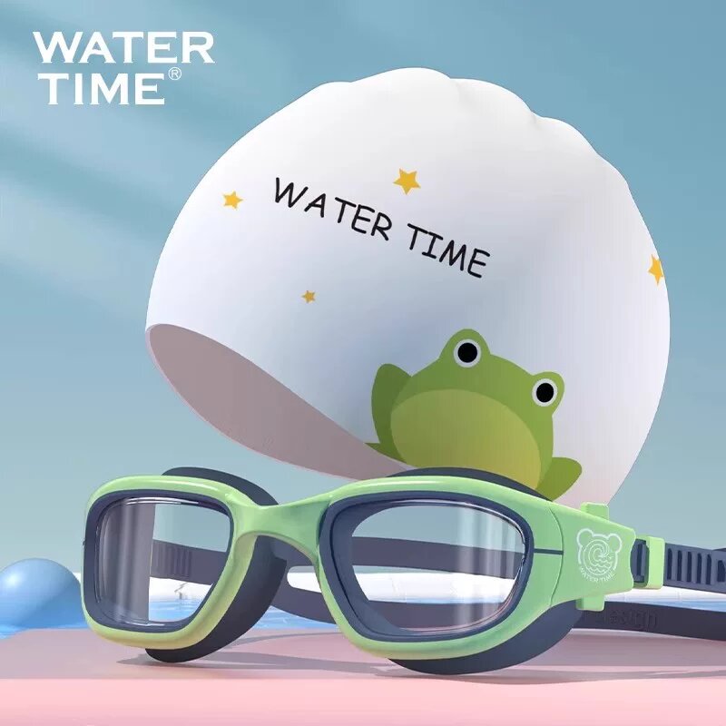 WaterTime Детские антизапотевающие прозрачные плавательные очки, хаки, для детей 4-15 лет, обычные линзы