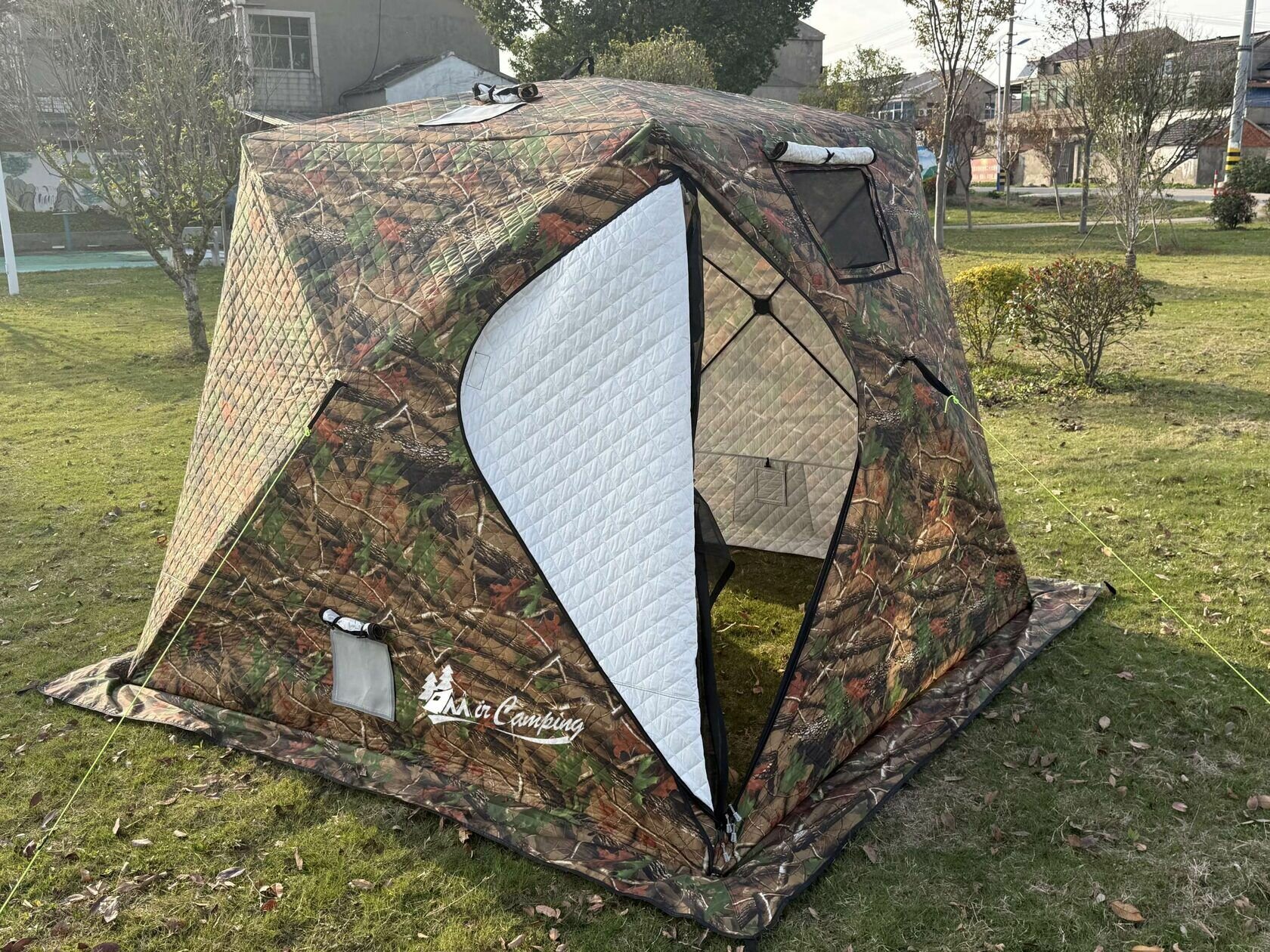 Мобильная баня MIR-2017MC / Трехслойная палатка-куб для зимней рыбалки Mir Camping / Зимняя палатка 4-местная Мир Кэмпинг, камуфляж