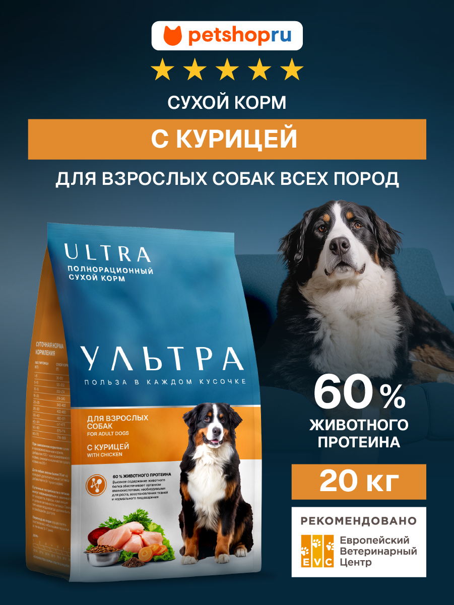 Ultra Сухой корм с курицей для взрослых собак всех пород, adult all breeds, chicken, 20 кг