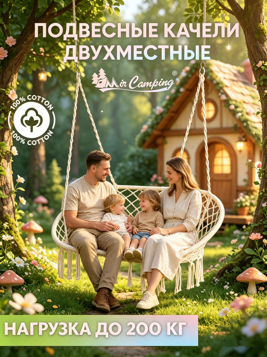 Подвесное кресло-качели плетеное 120х80Х60см 2-х местные
