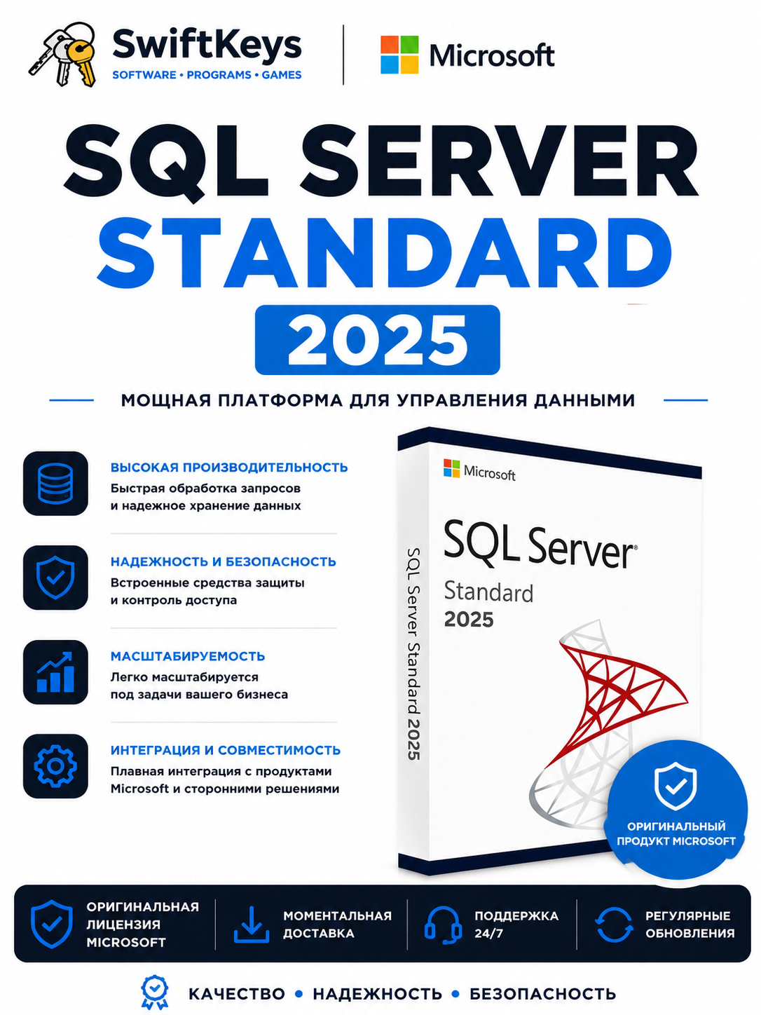 Microsoft SQL Server 2025 Standard, Ключ активации, Доставка на эл. почту