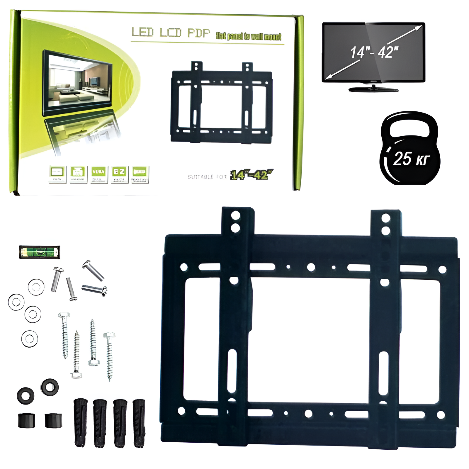 Кронштейн LIVE-POWER YT1442 HD 601, для ЖК-ТВ, металл, нагрузка до 25кг, чёрный
