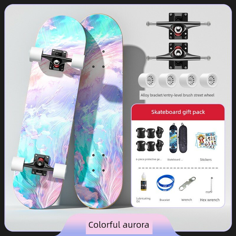 Скейтборд для детей 6-15 лет с двойным узором и уличным дизайном Colorful Aurora