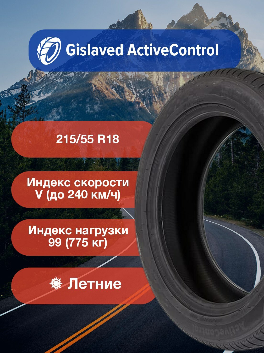 Легковые Летние Шины Gislaved ActiveControl 215/55Р18 99V XL FR б/к-16100120267 для легковых автомобилей и кроссоверов