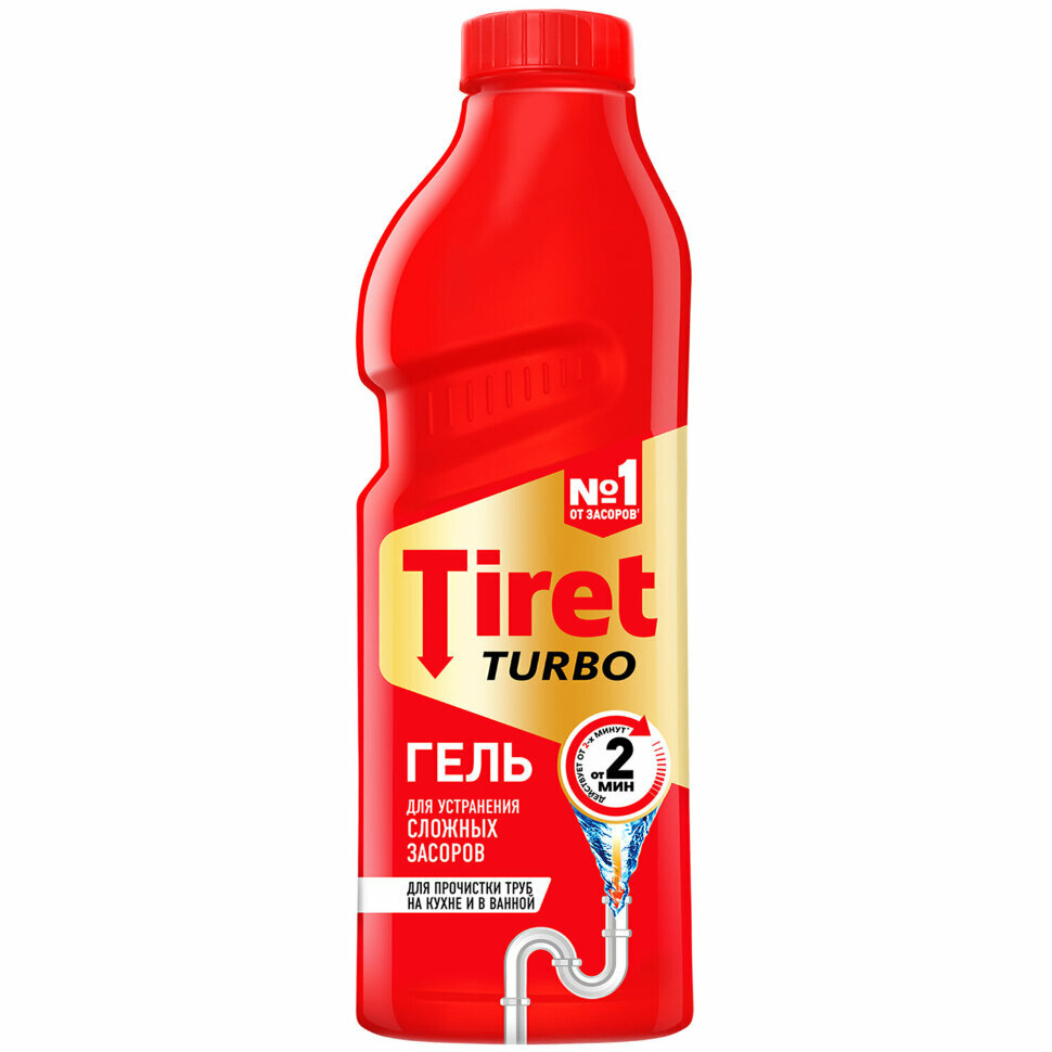 Средство для прочистки канализационных труб 1 л, TIRET (Тирет) "Turbo", гель, 8147377, 602018