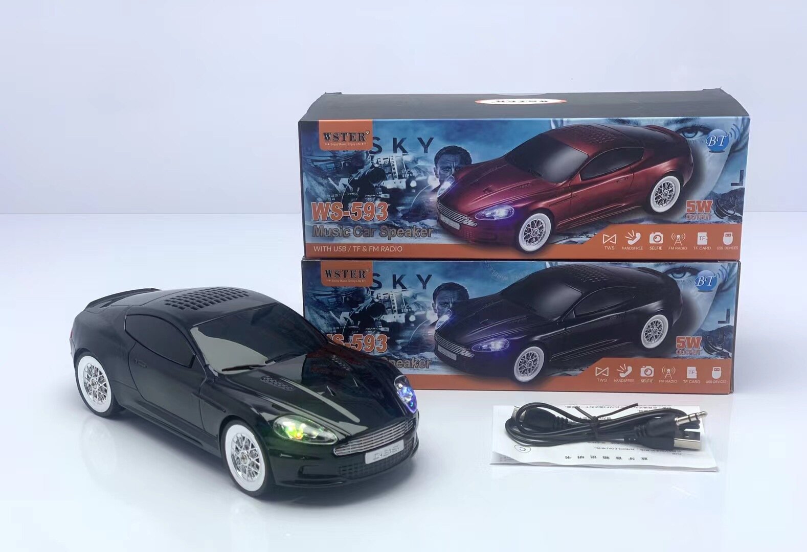 Трансграничная Bluetooth-колонка WS-593 в виде модели автомобиля Aston Martin, мини-колонка для автомобиля с гнездом для карты памяти и USB.
