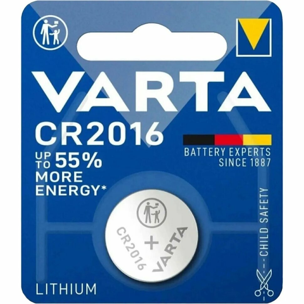 Батарейка Varta ELECTRONICS CR2016 BL1 Lithium 3V (6016) (6016101401), 1931774
