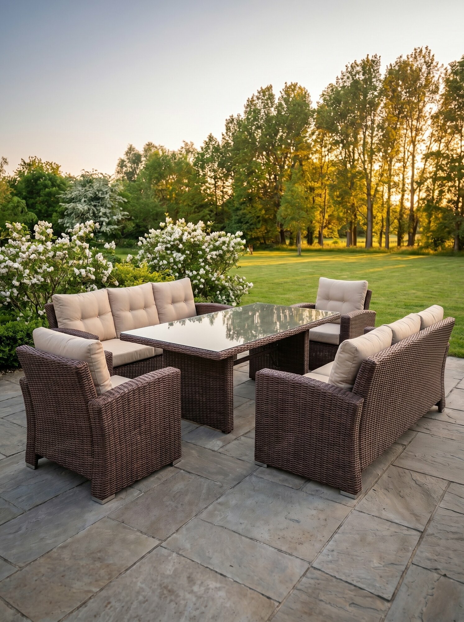 PREMIUM Комплект садовой мебели Full Comfort -RHINO DUO из искусственного ротанга(диван, обеденный стол,2дивана,2кресла)