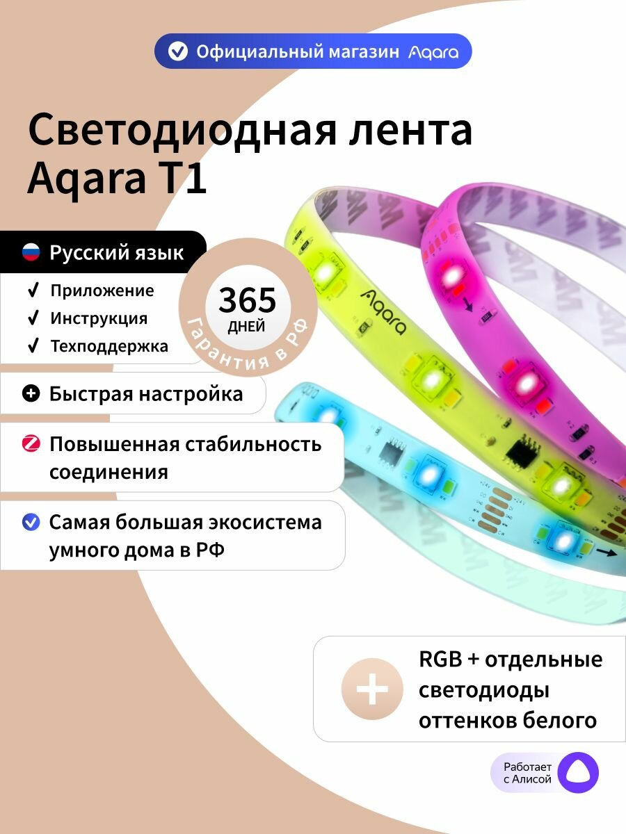 Aqara Умная светодиодная лента Т1 RLS-K01D, 5 Вт/м, 2 метра