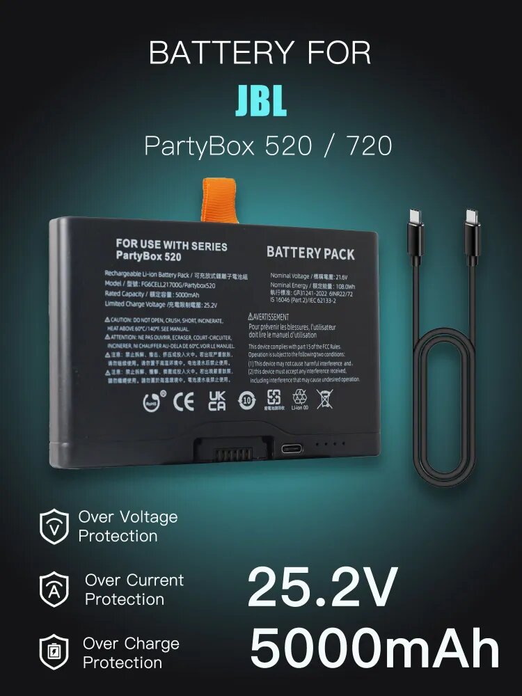 Аккумулятор для JBL PartyBox 520,720/Boombox4 Type-C Порт FG2CELL21700