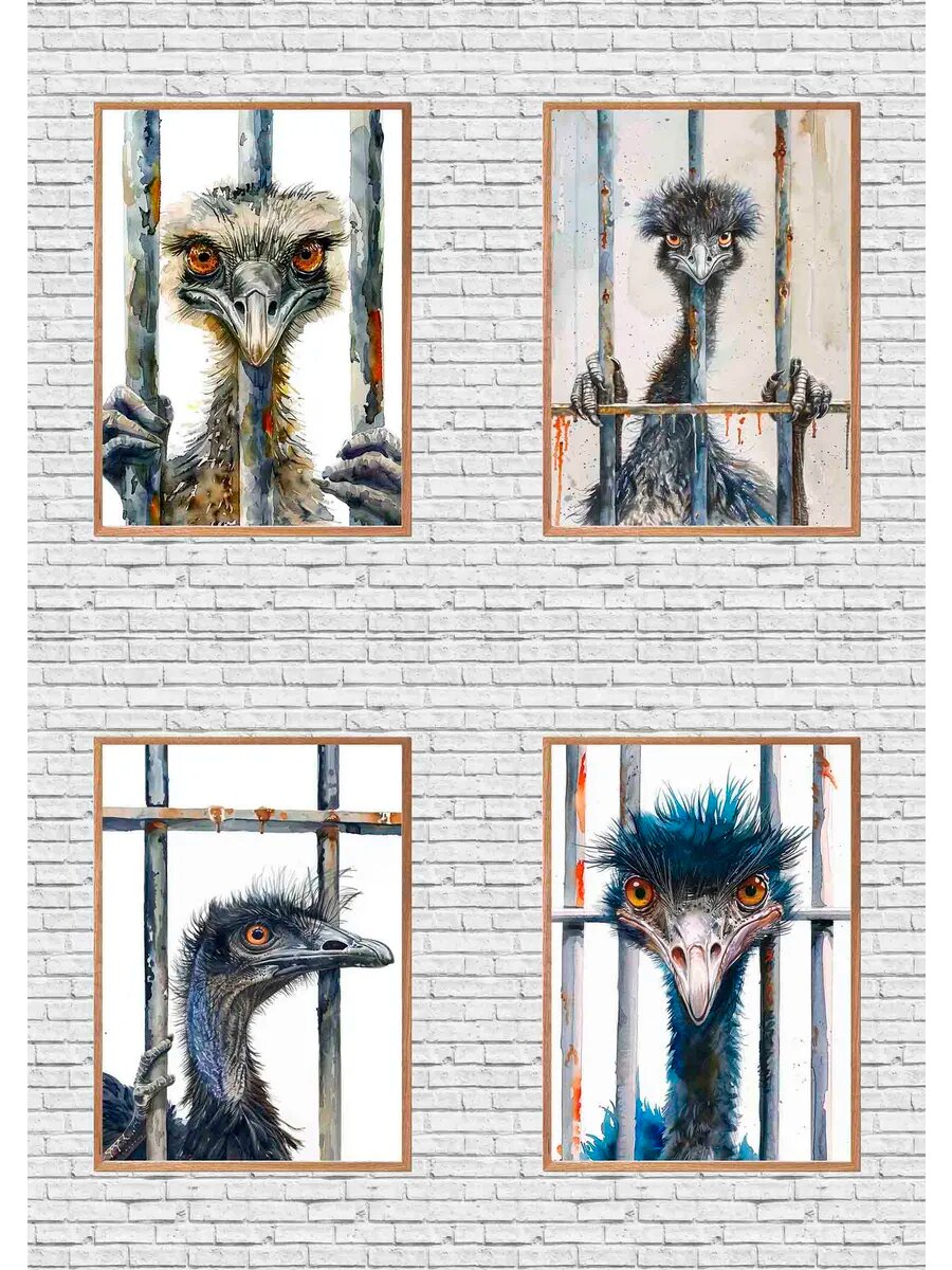 Животное-преступник Эму в тюрьме, 4 Плаката, 30x21см