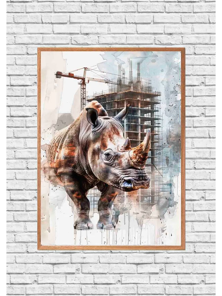 Носорог-строитель животных 1, Плакат 30x42см