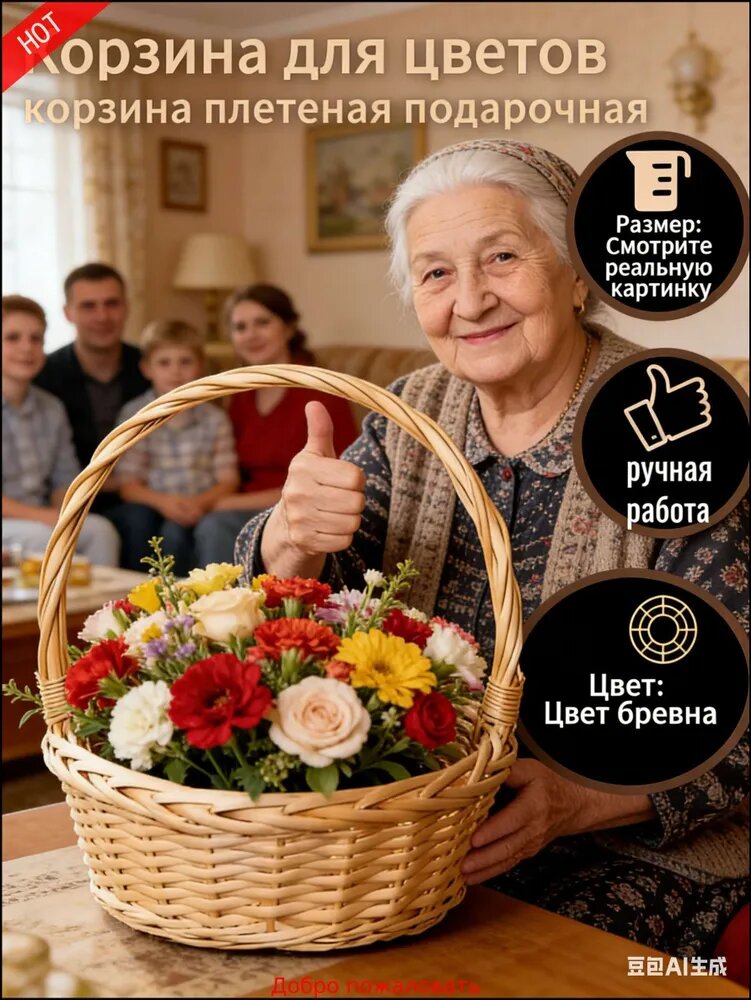 Новая модельGEALFIS Корзина флористическая для цветов 36х28х9 см плетеная для срезанных цветов и создания букетов