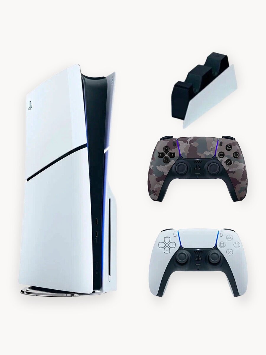 Игровая приставка Sony PlayStation 5 Slim, 1ТБ(с дисководом), 2й геймпад камуфляжный + Зарядная станция + европереходник