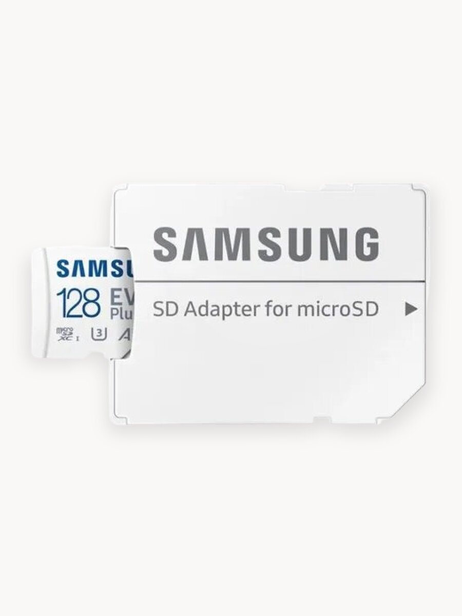 Карта памяти microSDXC UHS-I Samsung EVO Plus 128 ГБ, 160 МБ/с, Class 10, MB-MC128SA/EU, 1 шт, переходник SD