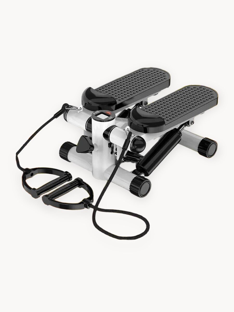 Степпер-тренажер, гидравлическая нагрузка, с эспандером, Черно-белый, 120 кг