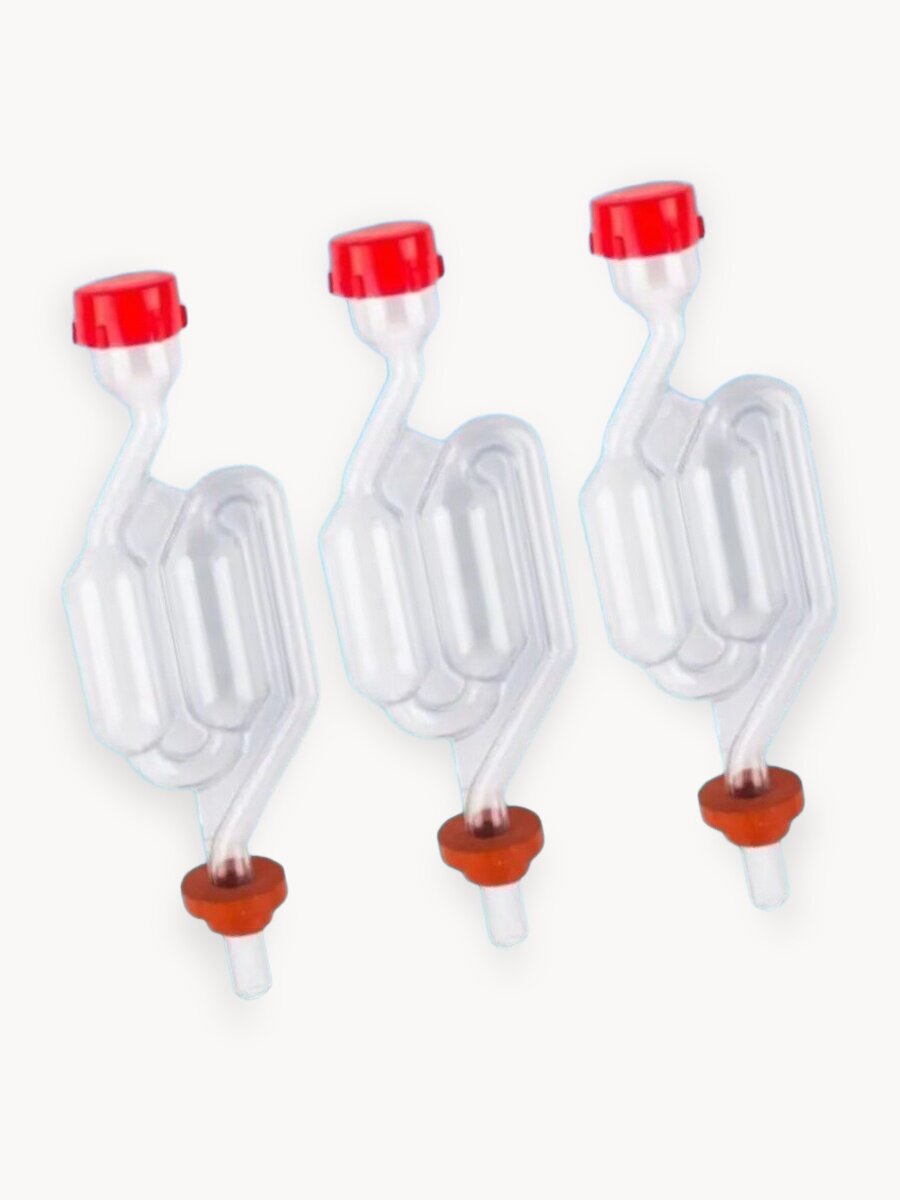 Гидрозатвор для брожения S-образный двухкамерный с уплотнительной резинкой 3 штуки в комплекте