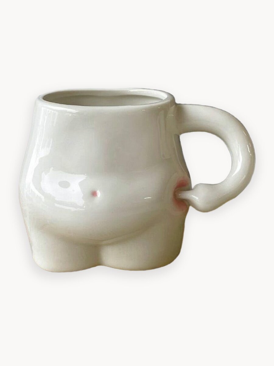 Керамическая фигурная кружка "Милый животик-, палец" 350мл, белая.