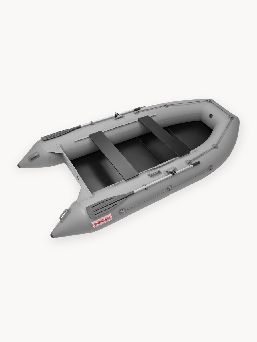 Лодка надувная ПВХ под мотор ROGER Hunter 320 Lite, лодка роджер с жестким дном (серая)