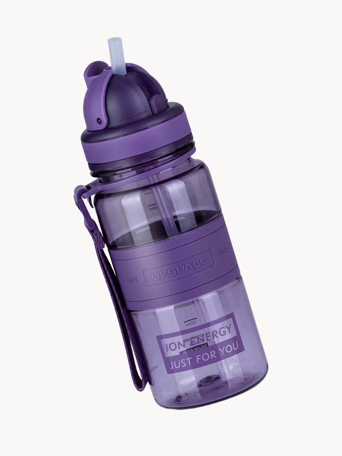 Бутылка для воды спортивная UZSPACE из Тритана, фиолетовая прозрачная, 350 мл, с трубочкой, герметичная крышка, BPA Free, для спорта и фитнеса, детская в школу