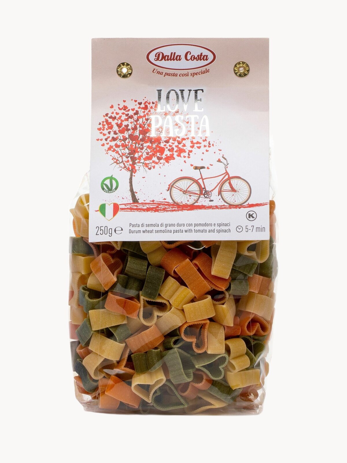 Макароны фигурные Dalla Costa Любовь, со шпинатом и томатами, 250 г