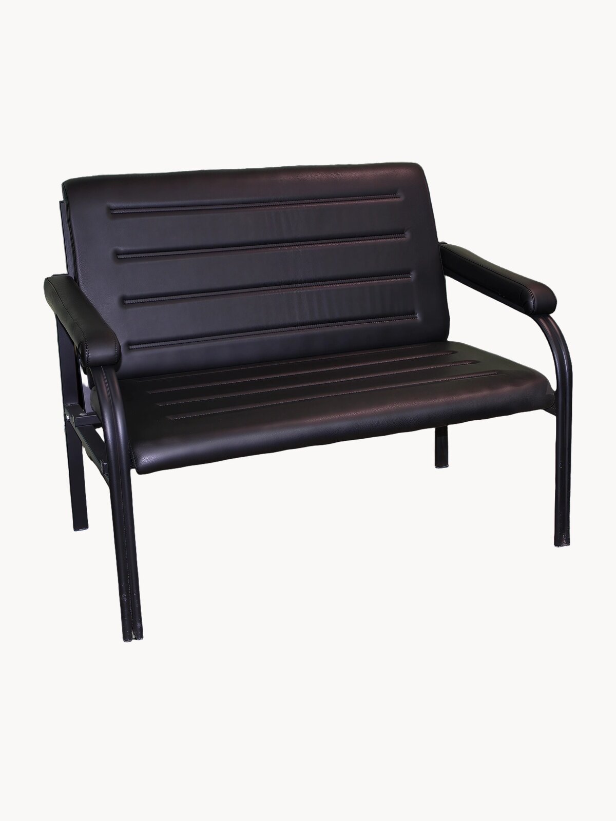 Диван офисный "Сириус Полосы", 2х-местный, экокожа черная, разборный стальной каркас, на дачу, на кухню, в прихожую.