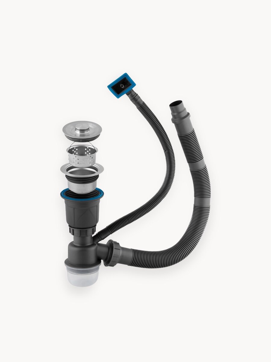 Сифон Diadonna для кухонной мойки из нержавеющей стали с переливом, с углубленным сливом