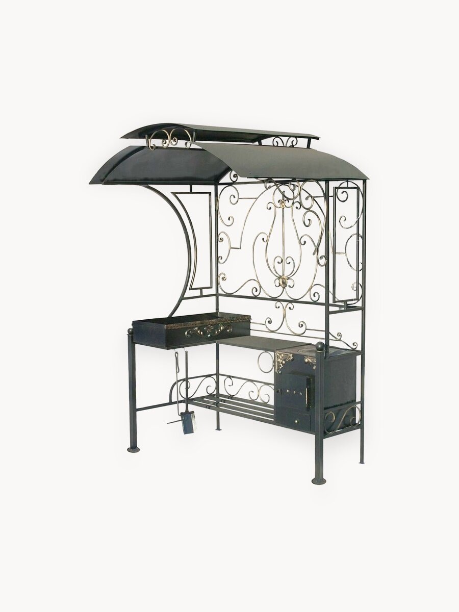 Мангал "Очаг плюс" с крышей, столиком, черный, 145x125x235 см