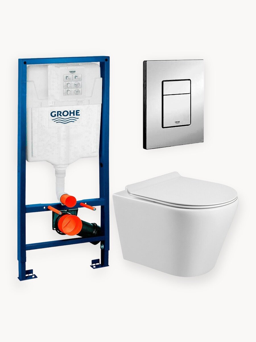 Инсталляция Grohe 38772001 + унитаз Bloomix Roland MD1201T/UF01 безободковый торнадо с сиденьем