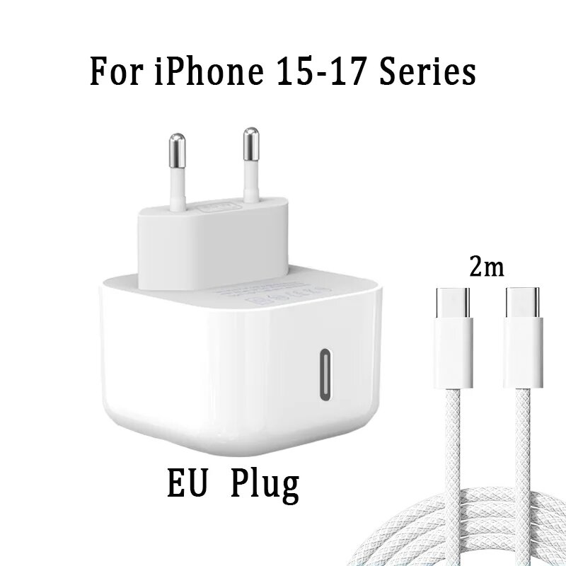 Быстрое Зарядное Устройство PD 40 Вт Для Apple iPhone 17/16/15/14/13/12/11 Pro Max, EU 2IN1 C-C2M