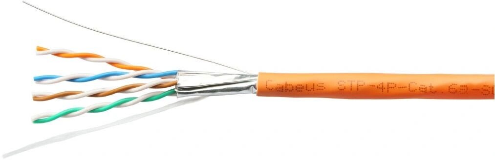 Кабель информационный Cabeus STP-4P-CAT.6A-SOLID-IN-LSZH кат.6A U/FTP 4 пары 0.55AWG LSZH внутренний 305м оранжевый