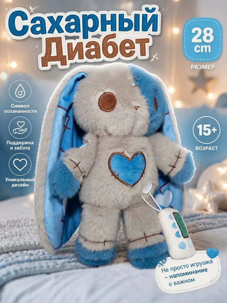 Мягкая Игрушка, Кукла Кролик-Plushie Dreadfuls, 28 См Кукла Для Утешения, Подарок Подруге Больной СД (Type I Diabetes-Сахарный Диабет)