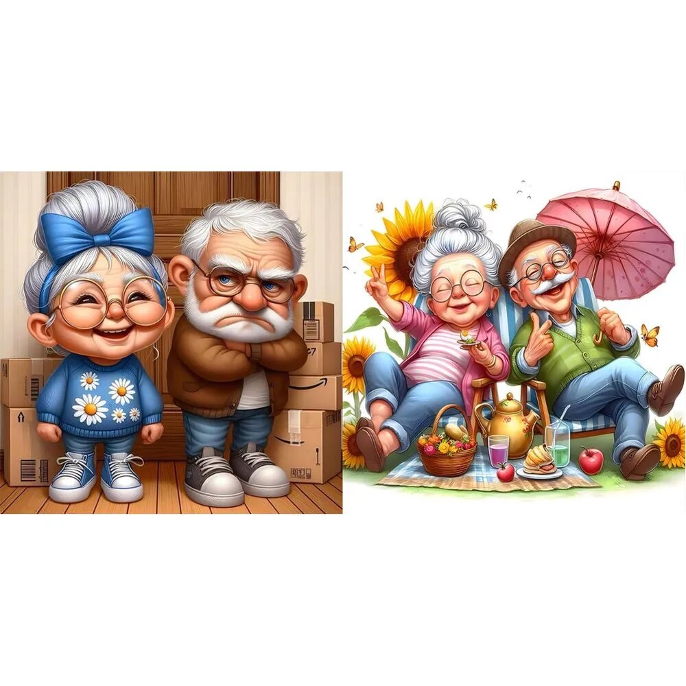 Две теплые и интересные алмазные картины "Бабушка и дедушка"