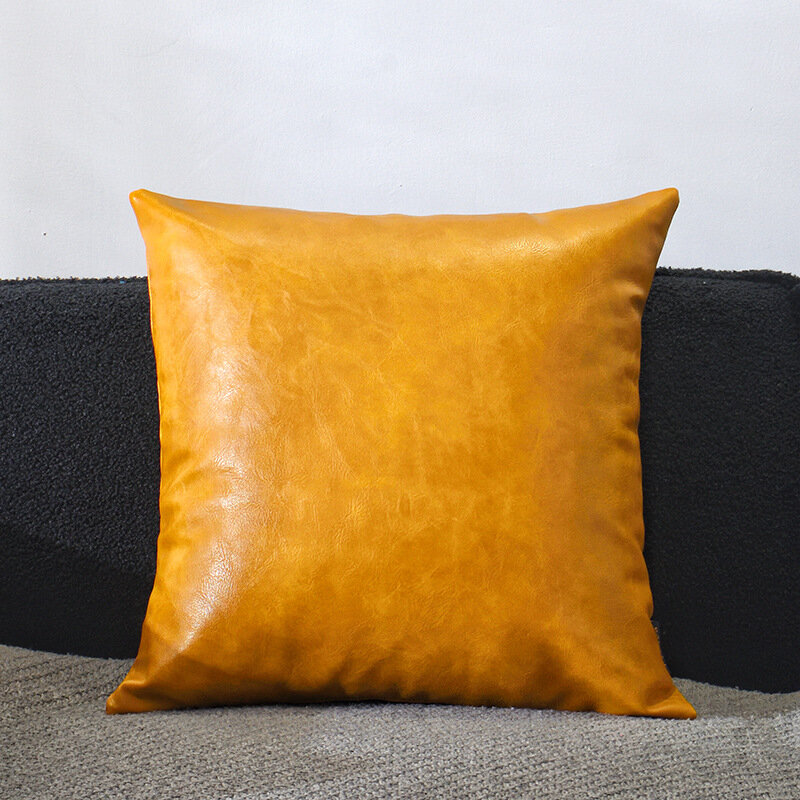 Однотонная ретро кожаная подушка PU ультратонкая мягкая кожа текстура коровьей кожи декоративная подушка для дивана с возможностью настройки