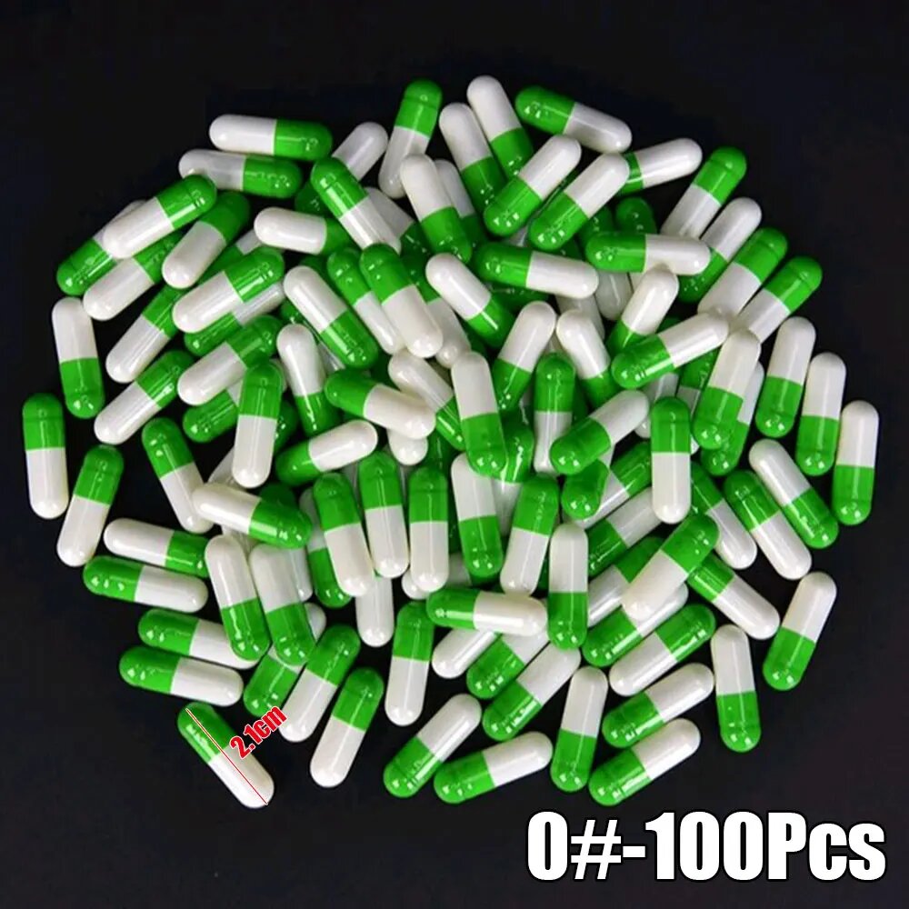 100 прозрачных желатиновых капсул Green-0