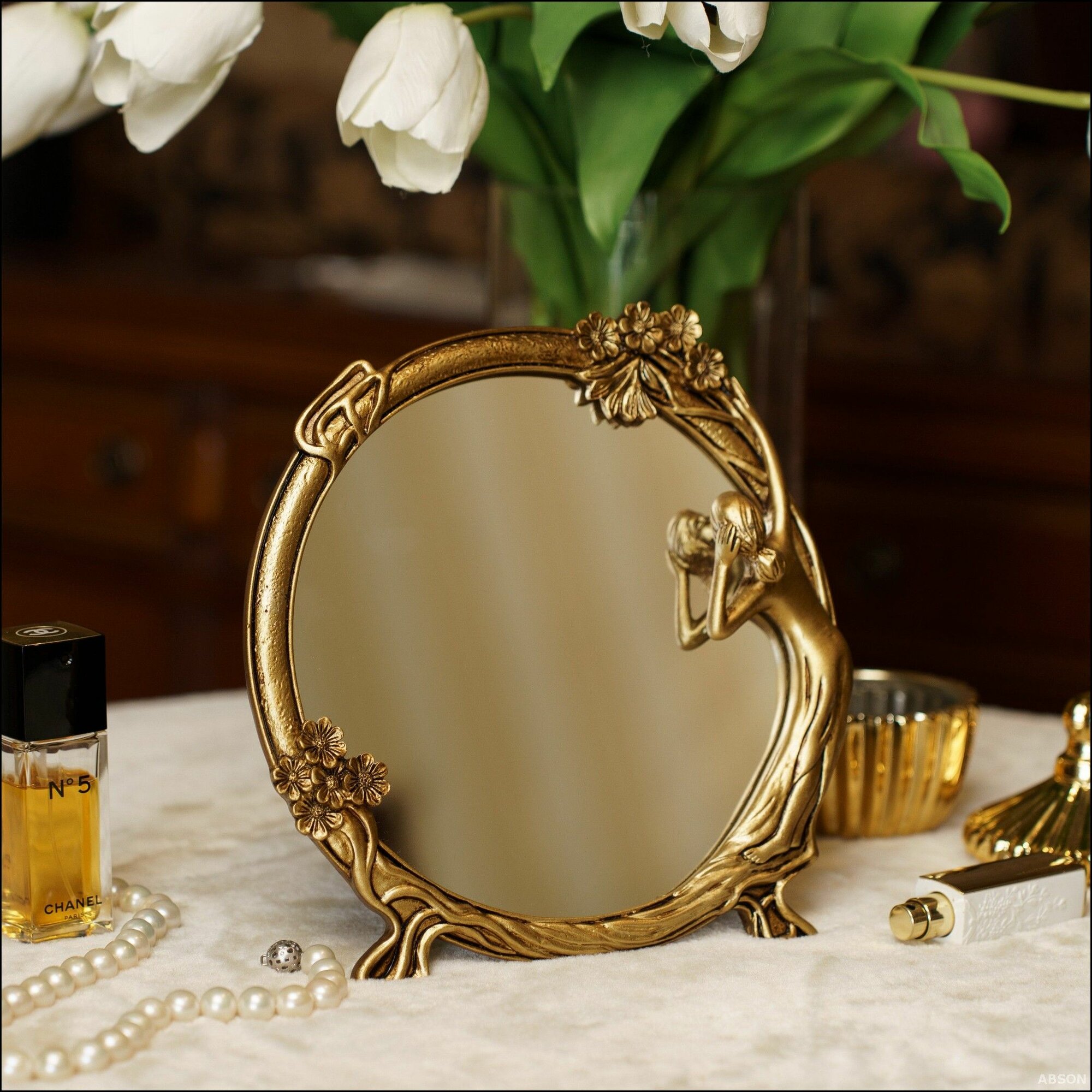 ABSON Зеркало настольное "золото", 25 см х 25 см, 1 шт