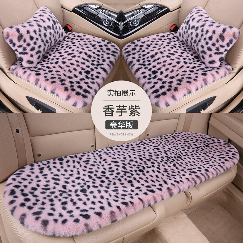 Чехол для автомобильного сиденья из лисьего меха, трехкомпонентный набор, универсальный для пятиместного автомобиля, сиденье с леопардовым принтом, плюшевое, зимнее, теплое