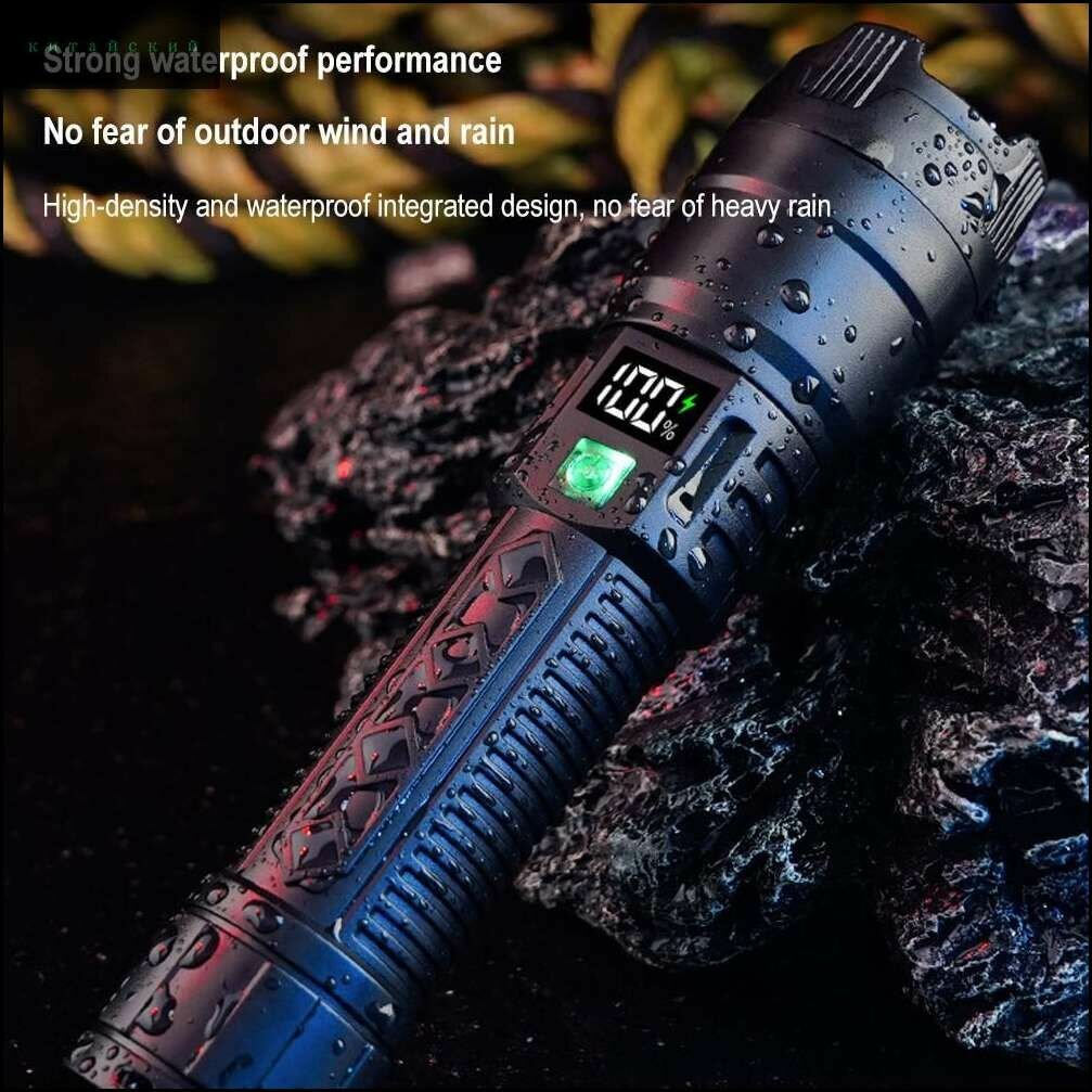 Многофункциональный фонарик с цифровым дисплеем, телескопический, водонепроницаемый, зум