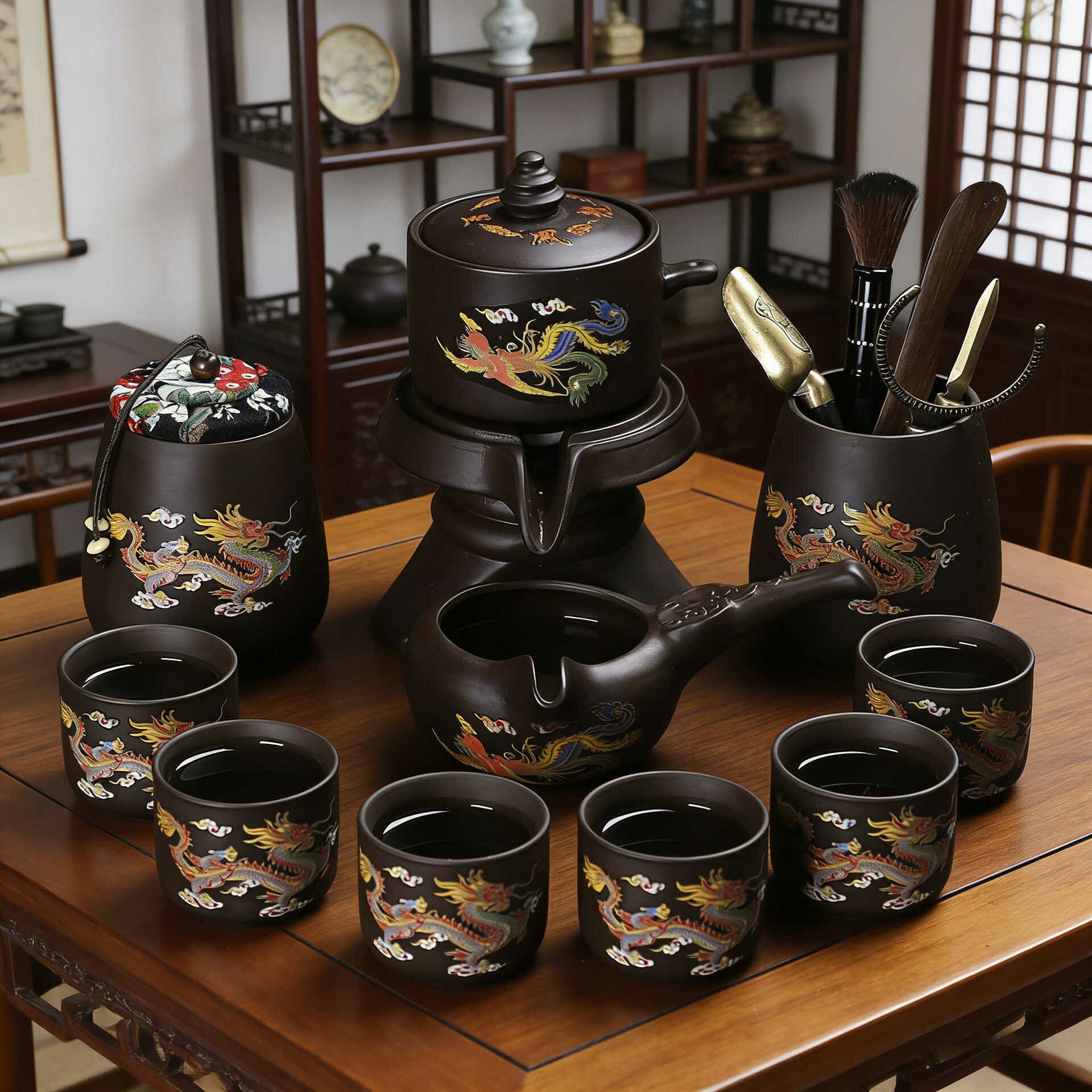 Термочувствительный чайник Хамелеон Феникс, фиолетовая глина, ленивое заваривание чая, роскошный автоматический чайный набор, китайский стиль, новый высококачественный набор для кунг-фу чая