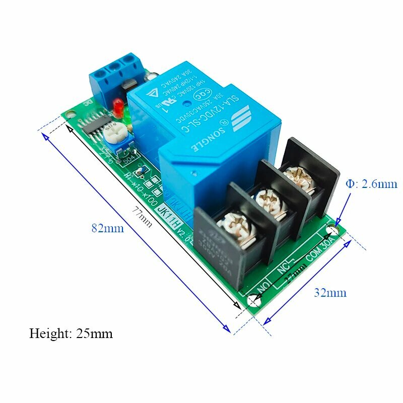 Модуль реле задержки времени, триггерный таймер, переключатель управления, 12 В постоянного тока, 24 В, высокая мощность, 30 А, 1-10000 с, регулируемая задержка отключения, проводимость