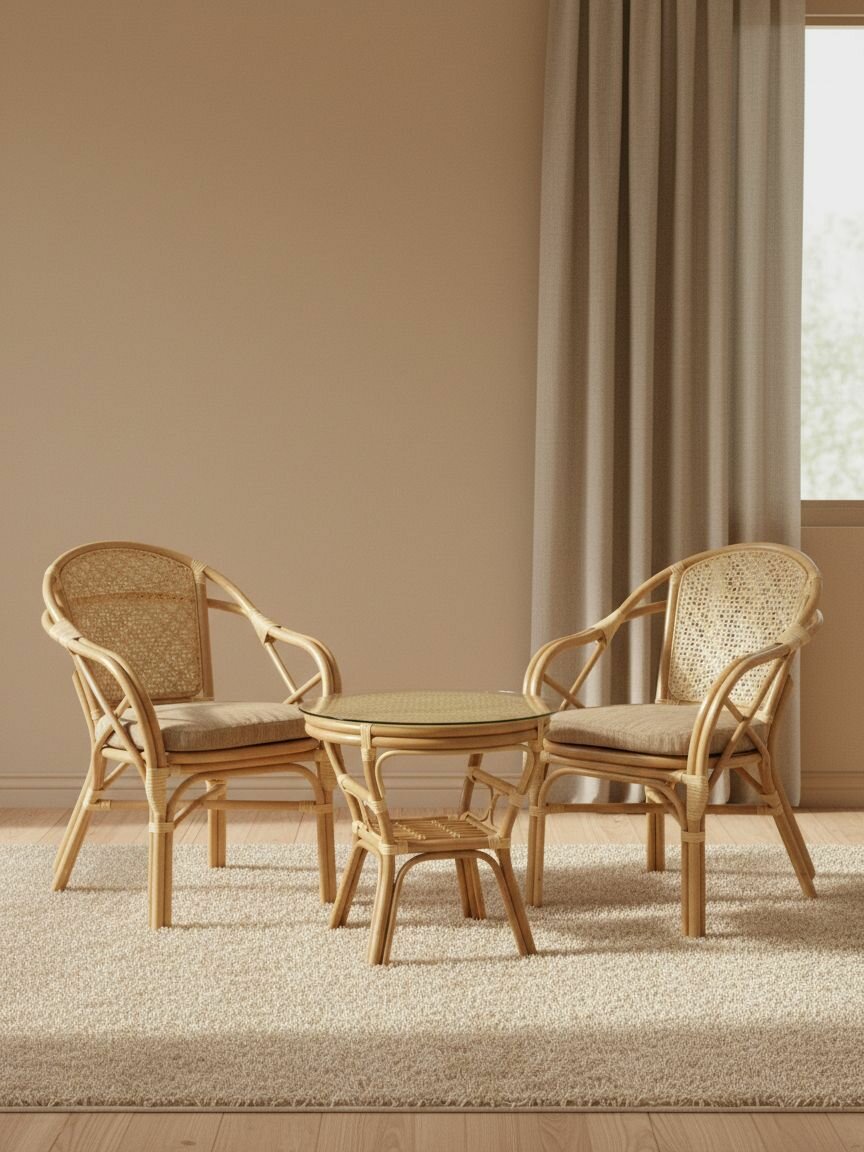 Комплект плетёной мебели с мягкими подушками на сиденье