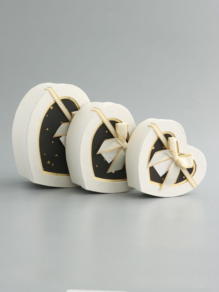 Набор подарочных коробок 3 в 1 сердца, кремовый, 22 20 9; 18.5 17 7.5; 16 14 6 см