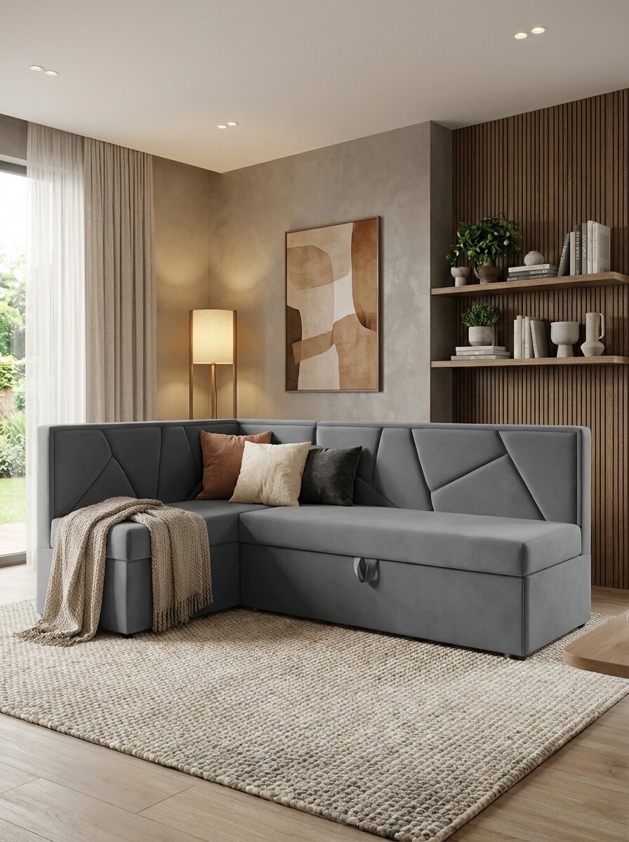 Кухонный уголок Корфу серый, угол левый