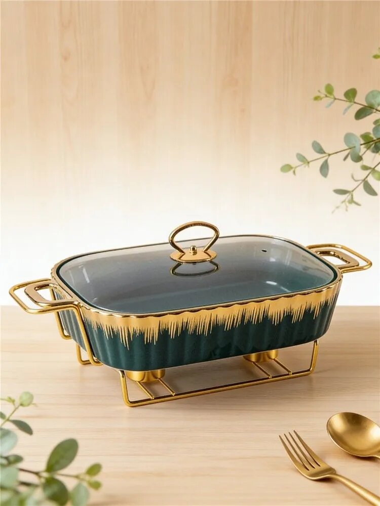 Мармит С подогревом, 3 шт, 2 л Фарфоровый зеленый мармит с крышкой для сервировки стола